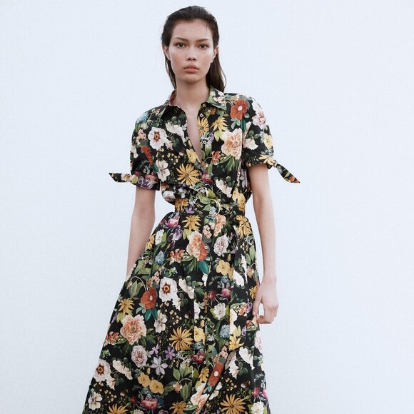 Zara | Dresses | Zara Floral Print Poplin Midi Dress | Poshmark